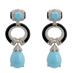 LATELITA London Clara Bow Turquoise & Enamel Drop Earrings In Silver - Black/blue/white