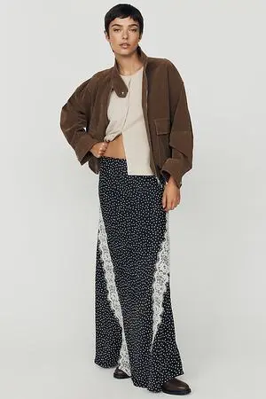 Anthropologie Tilda Lace-trim Maxi Slip Skirt - Black Dot