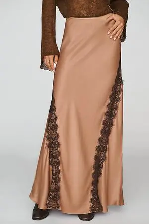 Anthropologie Tilda Lace-trim Maxi Slip Skirt - Taupe