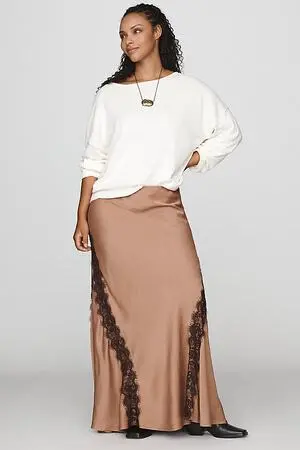 Anthropologie Tilda Lace-trim Maxi Slip Skirt - Taupe