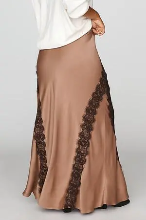 Anthropologie Tilda Lace-trim Maxi Slip Skirt - Taupe