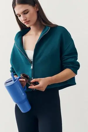Daily Practice Desert Palm Zip-up Jacket Top - Turquoise