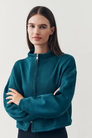 Daily Practice Desert Palm Zip-up Jacket Top - Turquoise