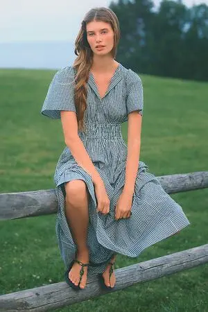 Anthropologie Somerset 100% Cotton Dress - Olive Gingham