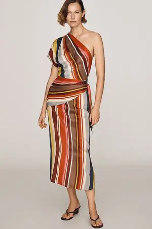 Anthropologie Striped One-shoulder Scarf Dress