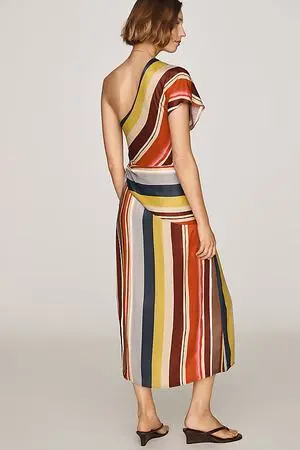 Anthropologie Striped One-shoulder Scarf Dress