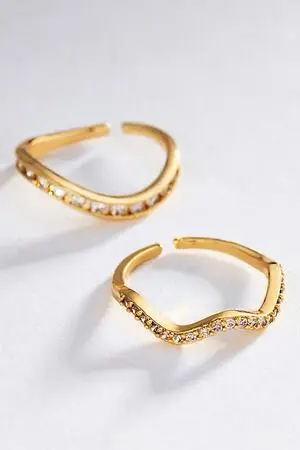 Anthropologie Wavy Cubic Zirconia Stacking Rings In -plated Brass - Gold