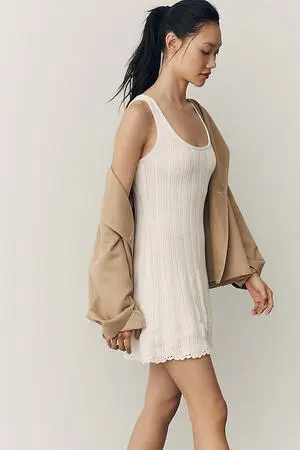 Z Supply Nadia Ribbed Cotton Mini Dress With Scalloped Hem