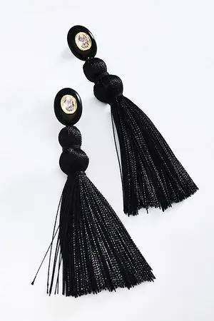 Anthropologie Tasseled Drop Earrings - Black
