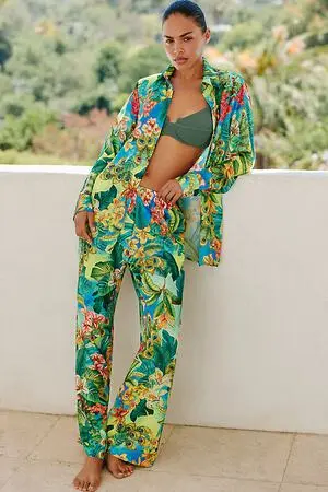 Luli Fama High-rise Tropical Printed Straight-leg Pants