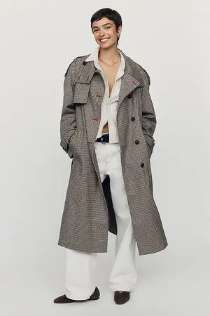 Anthropologie Lottie Longline Check Trench Coat