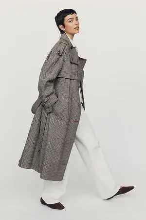 Anthropologie Lottie Longline Check Trench Coat