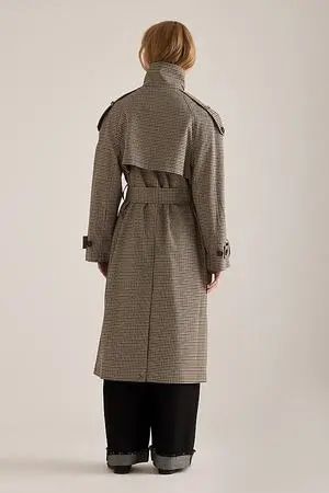 Anthropologie Lottie Longline Check Trench Coat