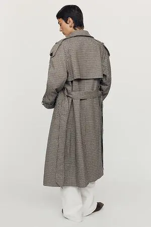 Anthropologie Lottie Longline Check Trench Coat