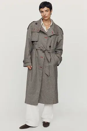 Anthropologie Lottie Longline Check Trench Coat