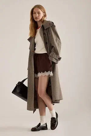Anthropologie Lottie Longline Check Trench Coat