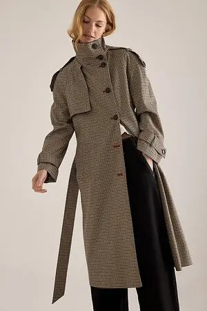 Anthropologie Lottie Longline Check Trench Coat
