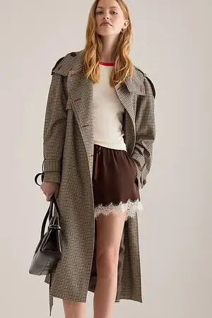 Anthropologie Lottie Longline Check Trench Coat