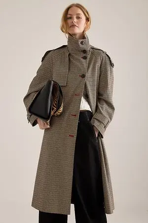 Anthropologie Lottie Longline Check Trench Coat