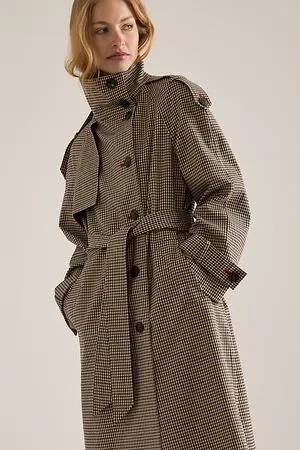 Anthropologie Lottie Longline Check Trench Coat
