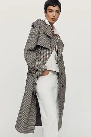 Anthropologie Lottie Longline Check Trench Coat Jacket