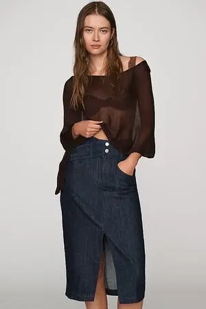 PILCRO Double Waist Denim Midi Skirt