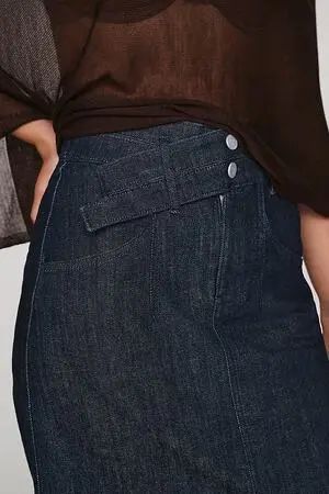 PILCRO Double Waist Denim Midi Skirt