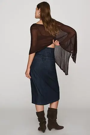 PILCRO Double Waist Denim Midi Skirt