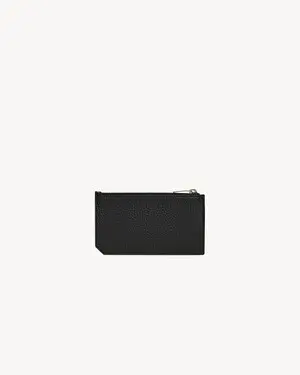 Saint Laurent Tiny Cassandre Fragments Zipped Card Case In Grained Leather
