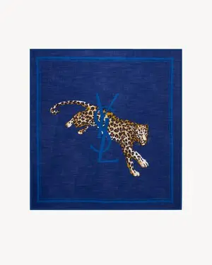 Saint Laurent Cassandre Square Scarf In Wool Twill - Navy
