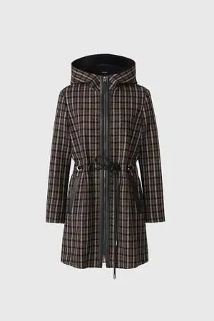 Mackage Belted Hooded Checked Wool And Leather Coat