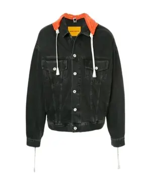Heron Preston Hooded Denim Coat - Black