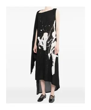 Yohji Yamamoto Rayon Graphic Print Asymmetrical Dress