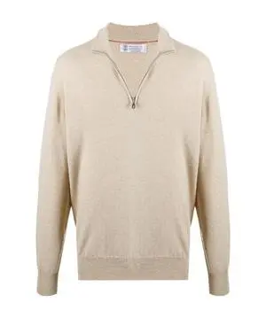Brunello Cucinelli High Neck Zip Front Sweatshirt - Nude