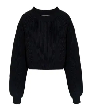 Yohji Yamamoto Cropped Ribbed Crewneck Jumper