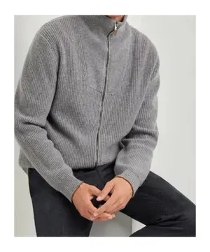 Canali Melange Wool And Cashmere Full-zip Cardigan - Grey