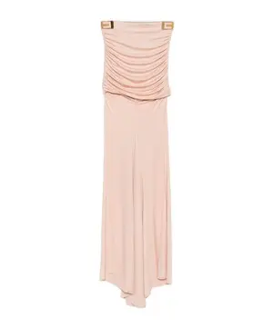 Elisabetta Franchi Ruched Asymmetric Skirt With Logo Plaque