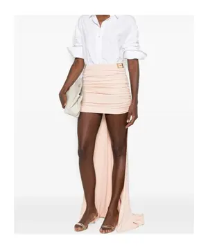 Elisabetta Franchi Ruched Asymmetric Skirt With Logo Plaque