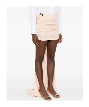 Elisabetta Franchi Ruched Asymmetric Skirt With Logo Plaque