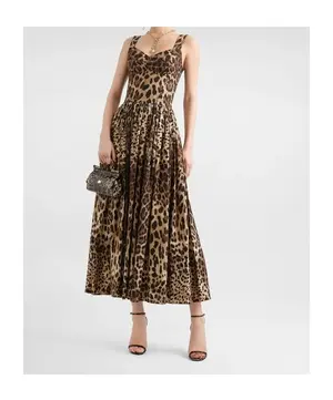 Dolce & Gabbana Leopard Print Poplin Maxi Dress