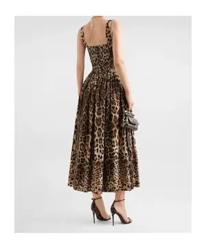 Dolce & Gabbana Leopard Print Poplin Maxi Dress