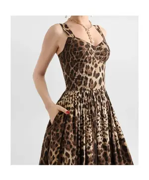 Dolce & Gabbana Leopard Print Poplin Maxi Dress