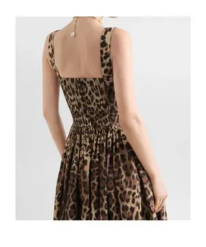 Dolce & Gabbana Leopard Print Poplin Maxi Dress