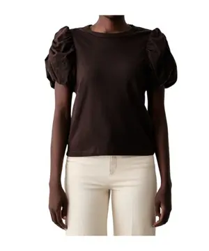ROTATE BY BIRGER CHRISTENSEN Puff Sleeve T-shirt - Brown
