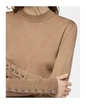 Rabanne Long Sleeve Crewneck T-shirt With Button Cuffs - Brown