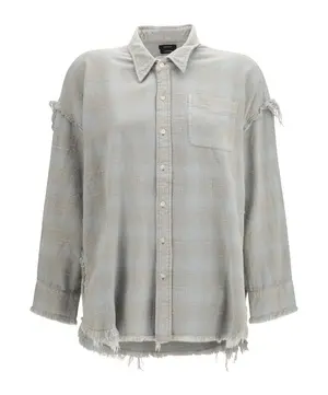 R13 Distressed Oversized Shirt - Blue
