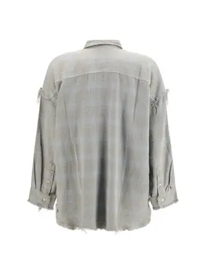 R13 Distressed Oversized Shirt - Blue