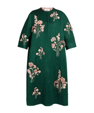 Erdem Embroidered Textured-satin Coat - Forestgreen