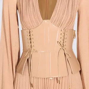 Elisabetta Franchi Pleated Lurex Jersey Maxi Dress With Corset Detail - Nude