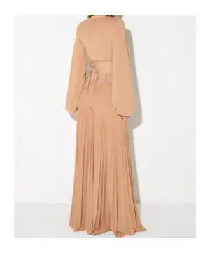 Elisabetta Franchi Pleated Lurex Jersey Maxi Dress With Corset Detail - Nude